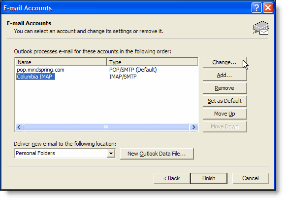 Outlook Professional: Reconfiguring for Cyrus