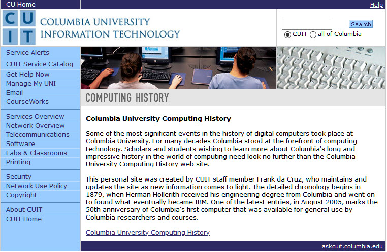 Columbia University Computing History announcement