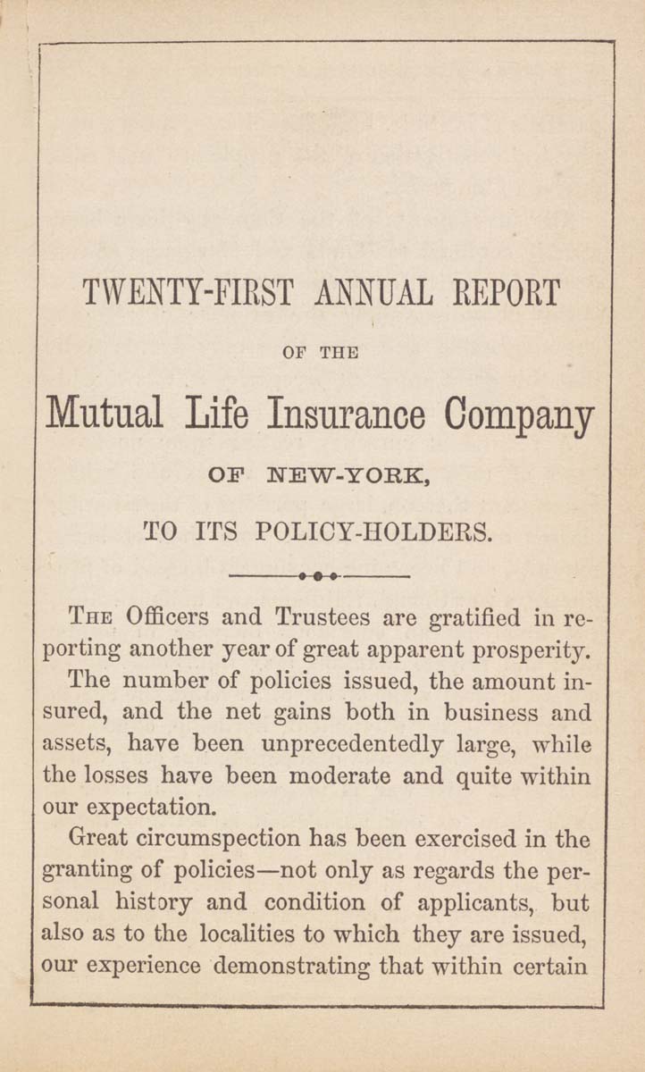 Columbia University Libraries: Annual report of the Mutual Life ...