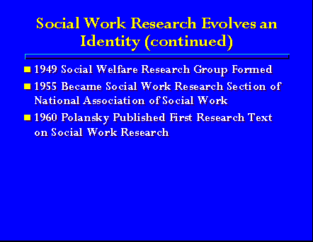 "Social Work Research Evolves an Identity (continued)"