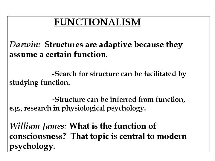 FUNCTIONALISM Darwin: Structures are adaptive because they assume a ...