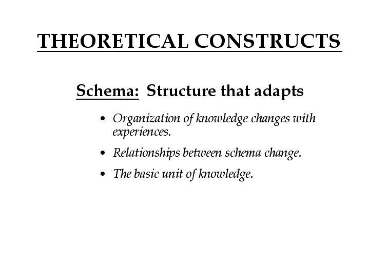 THEORETICAL CONSTRUCTS Schema: Structure that adapts