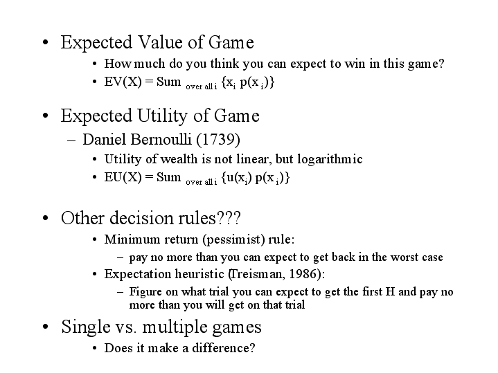 Expected Value of Game
