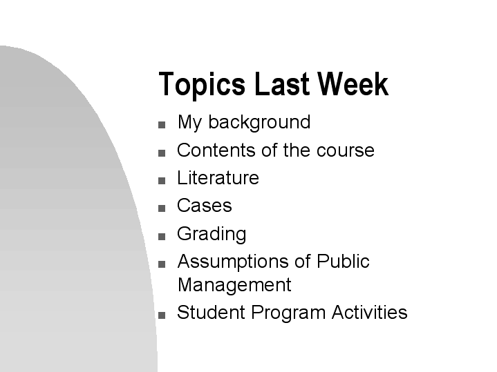 Topics Last Week