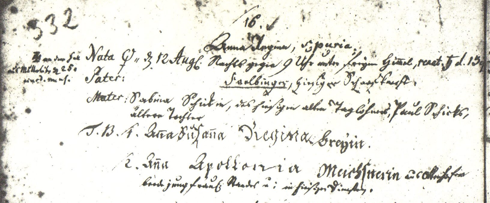 Document no. 7 - The birth records of the Felbinger and related families