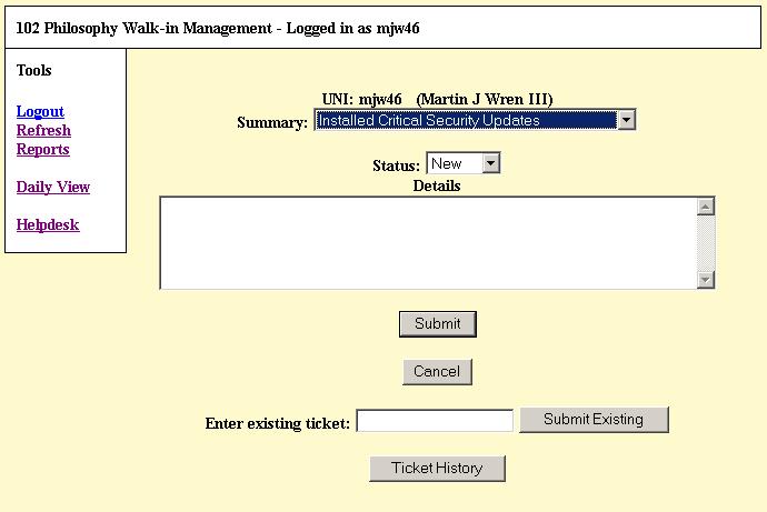 The user's UNI and LDAP name are displayed, followed by a 'Summary ...